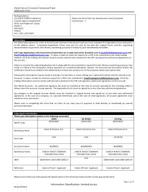 Fillable Online Zurich Invest Common Contractual Fund - Application ...