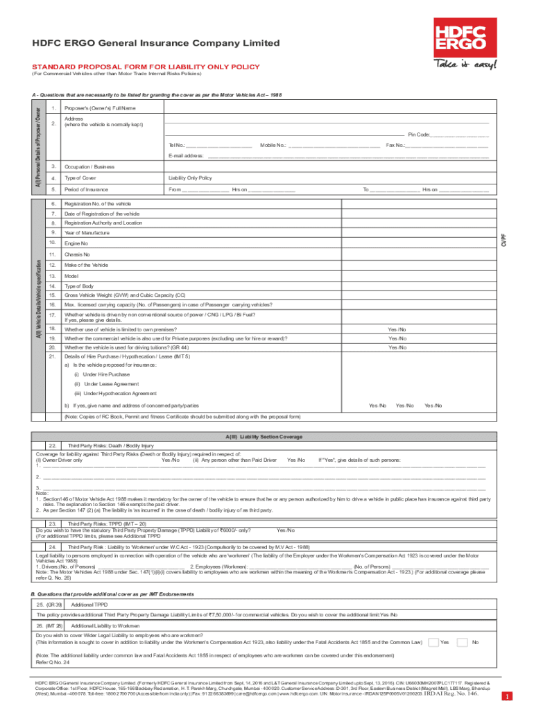Fillable Online Commercial Vehicle (Liability Policy) - PFCTC.cdr Fax ...