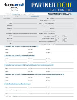 Invulbaar Online PARTNER FICHE Faxnummer Email Afdrukken - pdfFiller