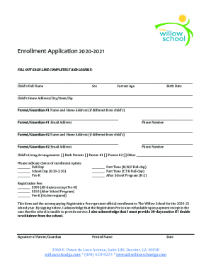 Fillable Online Enrollment Application 2020-2021 - The Willow School ...