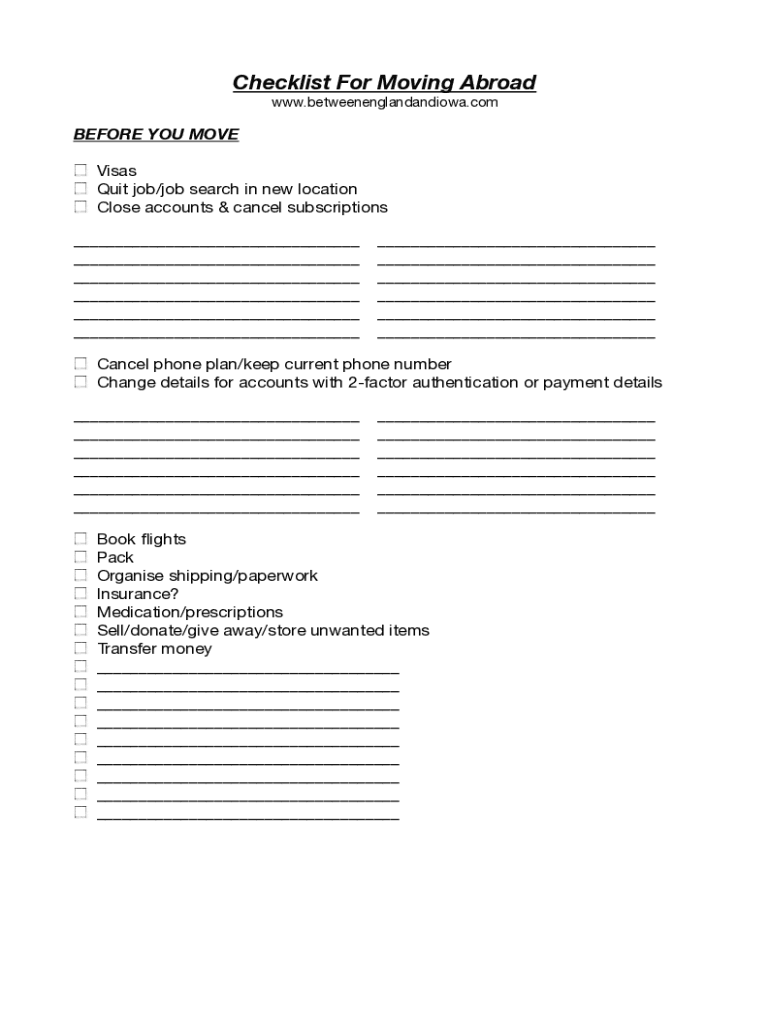 Fillable Online Checklist For Moving Abroad A Handy Guide For Moving fillable-online-checklist-for-moving-abroad-a-handy-guide-for-moving