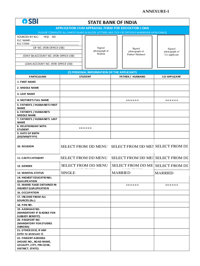 Fillable Online Filled sample form of student education loan form sbi ...