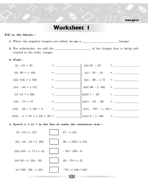 Fillable Online Grade 6 Integers Worksheets - free & printable - K5 ...