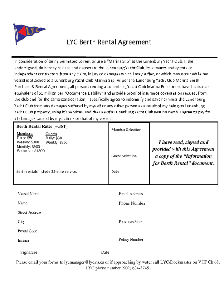 Fillable Online berthing and mooring lease agreement - Squarespace Fax ...