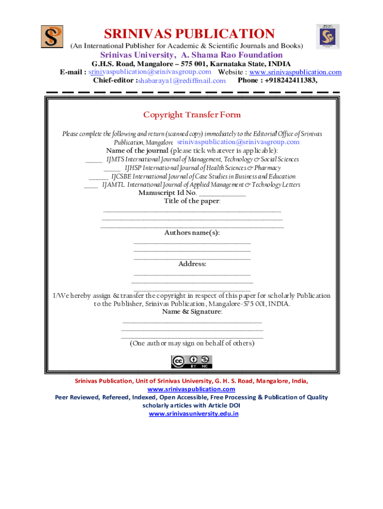 Fillable Online SRINI IVAS PUBL LICAT TION - Srinivas Publication Fax Email Print - pdfFiller