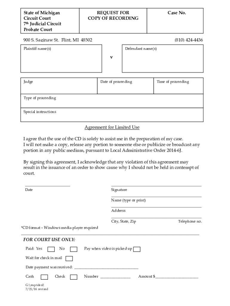 Fillable Online State of Michigan Circuit Court 7th Judicial Circuit ...