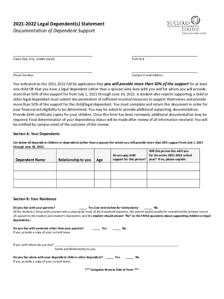 Fillable Online Legal Dependent Statement Fax Email Print - pdfFiller