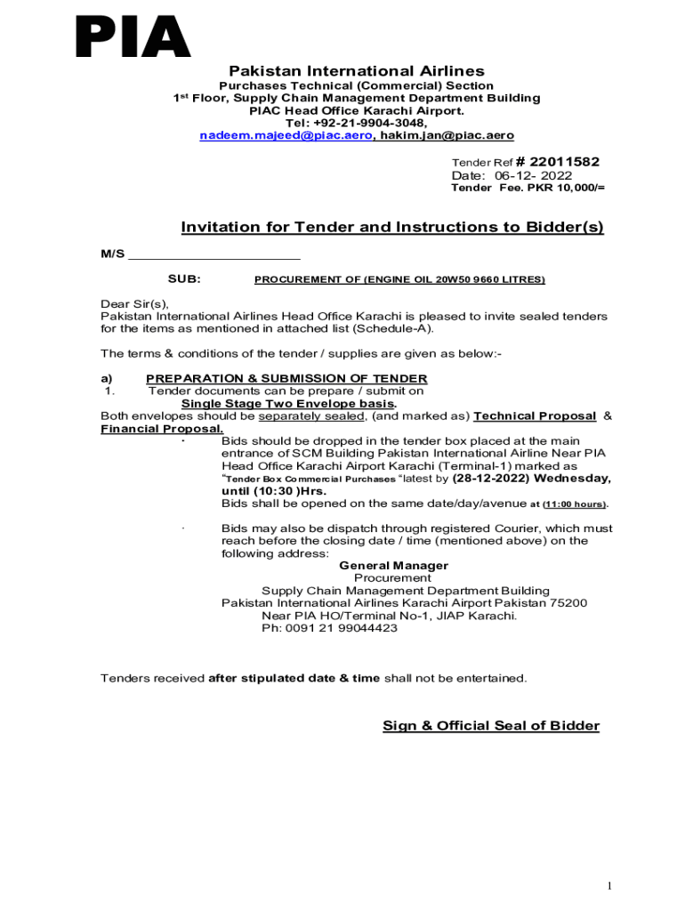 Fillable Online Pakistan International Airlines Purchases Technical ... - PIA Fax Email Print ...