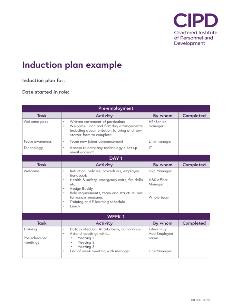 Fillable Online How to Create A Great Workplace Induction Checklist for ...