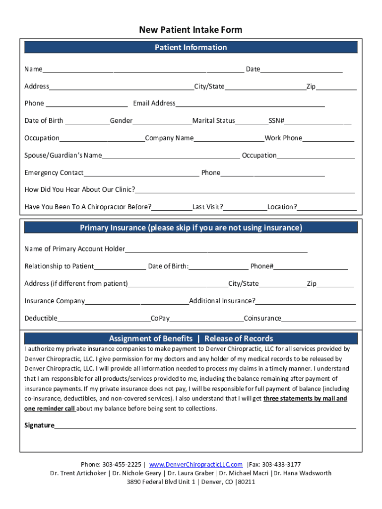 Fillable Online New Patient Intake Questionnaire - Bay Area Health Psychology Fax Email Print ...