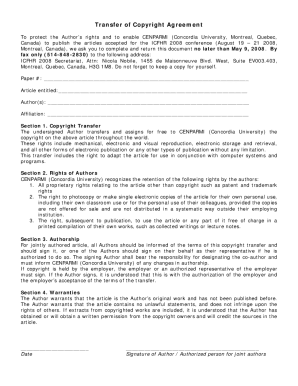 Fillable Online Transfer of copyright agreement - Concordia University ...