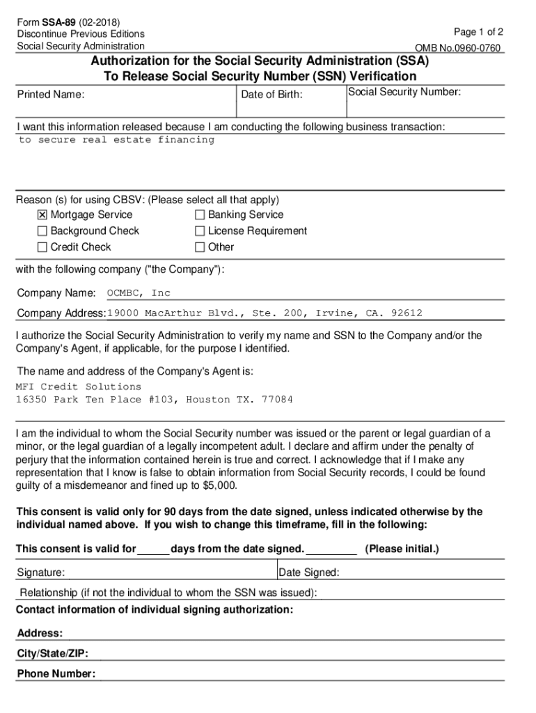 Fillable Online Attachment A - Form SSA 89 - Reginfo.gov Fax Email ...