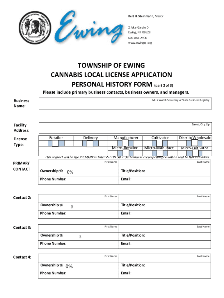 Fillable Online PERSONAL HISTORY FORM (part 2 of 3) - Ewing Township Fax Email Print - pdfFiller
