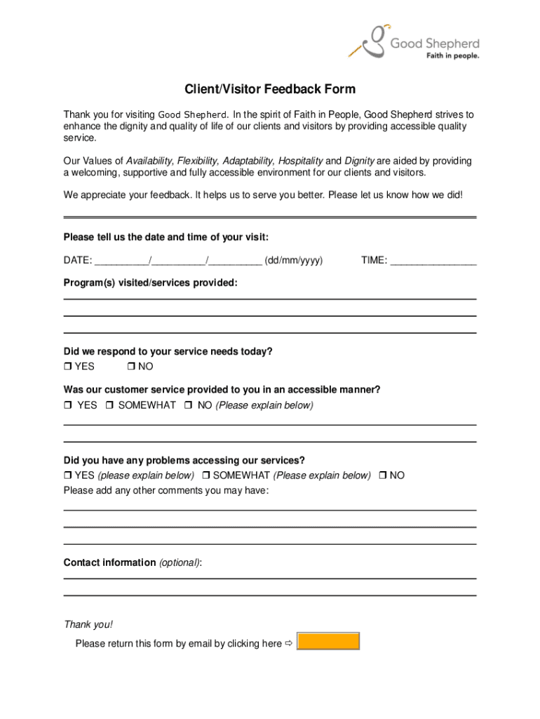 Fillable Online Client/Visitor Feedback Form - Good Shepherd Centres ...