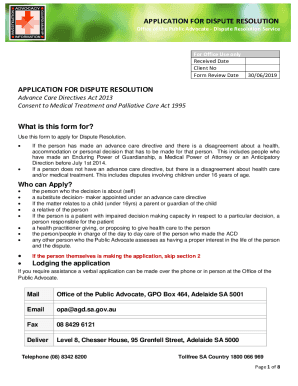 Fillable Online Application for Dispute Resolution Fax Email Print ...