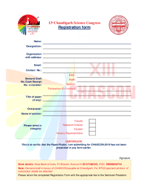 Fillable Online chascon puchd ac Registration form - Chandigarh Fax Email Print - pdfFiller
