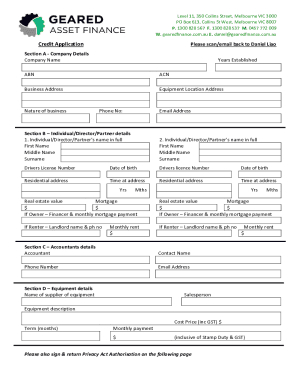 Fillable Online Geared Finance Application Form w A&L 07.3 DL Fax Email ...