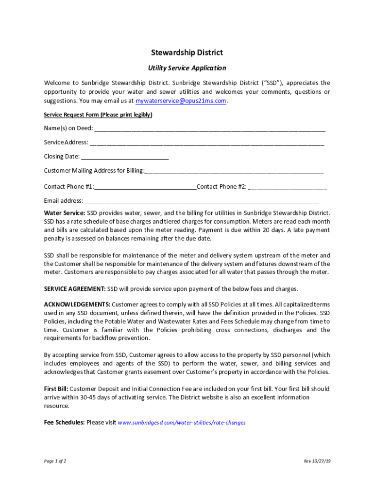 Fillable Online Utility Service Application - Sunbridge Stewardship ...