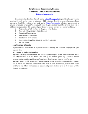 Fillable Online Job Seeker Module - Employment Department Haryana Fax ...