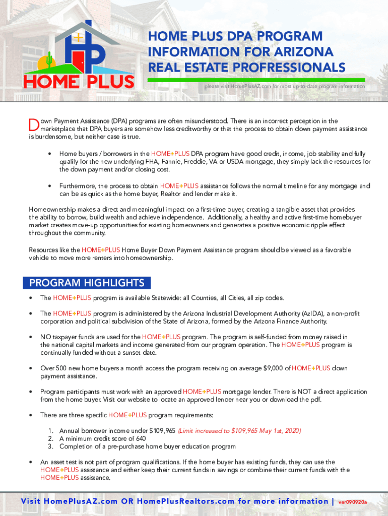 Fillable Online Home Plus DPA Progam One Sheet Information for Real ...