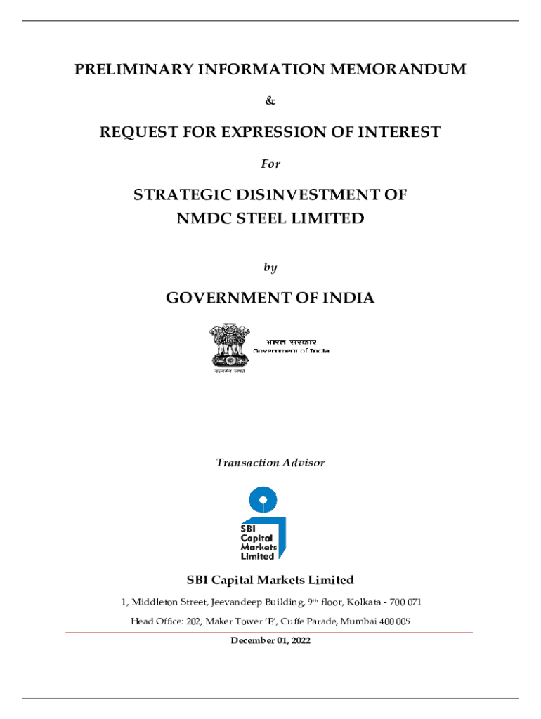 Fillable Online Preliminary Information Memorandum Definition - Law ...