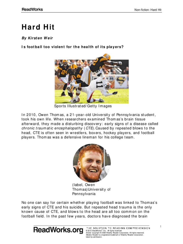 Fillable Online Hard Hit, Eighth Grade Reading Passage - ReadWorks Fax ...