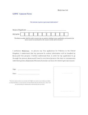 Fillable Online GDPR - Consent Form - Birch Visas Ltd Fax Email Print - pdfFiller