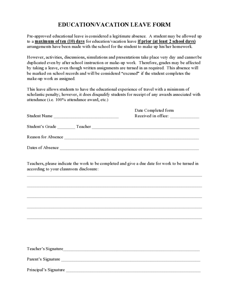 Fillable Online education / vacation leave form Fax Email Print - pdfFiller