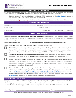 Fillable Online F-1 Departure Request Form Instructions Fax Email Print ...