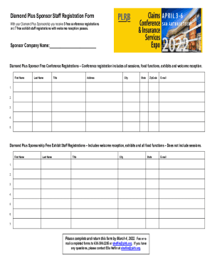 Fillable Online Diamond Plus Sponsor Staff Registration Form Fax Email Print - pdfFiller