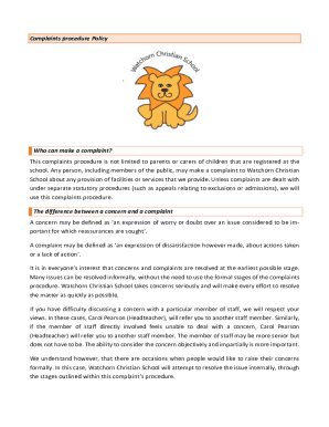Fillable Online SCHOOL COMPLAINTS POLICY Who can make a complaint? Fax ...