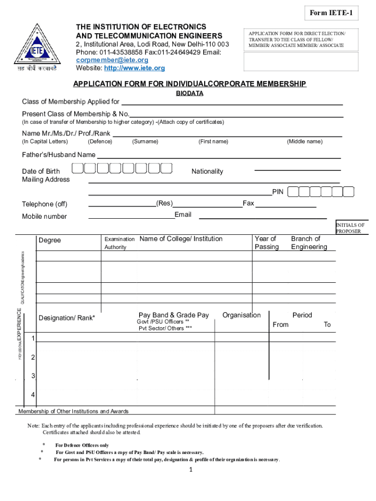 Fillable Online Form Iete 1 Fax Email Print Pdffiller