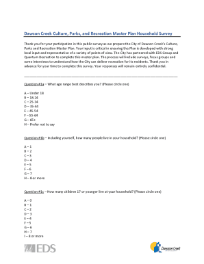 Fillable Online Culture, Parks, and Recreation Master Plan Household ...