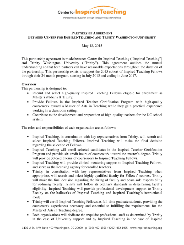 Fillable Online partnership agreement - Trinity Washington University Fax Email Print - pdfFiller
