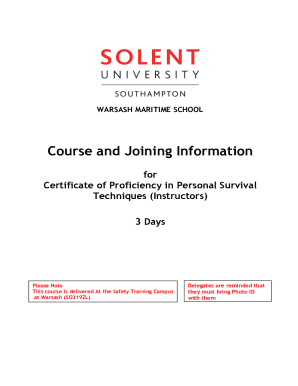 Fillable Online Proficiency in Personal Survival Techniques ...