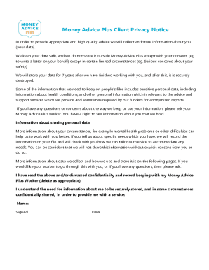 Fillable Online Client Privacy Notice - Money Advice Plus Fax Email ...