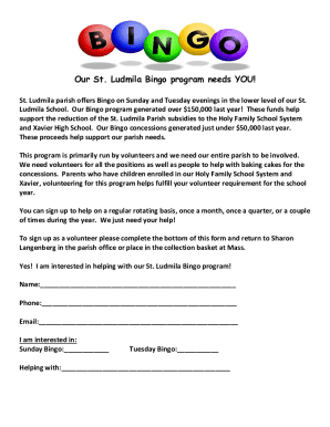 Fillable Online Bingo tonight at St. Ludmila! Starting at 6:00pm doors ...