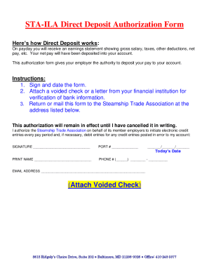 Fillable Online STA-ILA Direct Deposit Authorization Form Fax Email ...