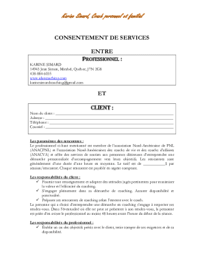 Remplissable En Ligne CONSENTEMENT DE SERVICES ENTRE Professionnel : ET ...