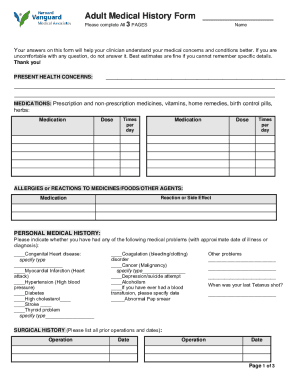 Fillable Online Adult Medical History Form 7-21-05.doc Fax Email Print ...