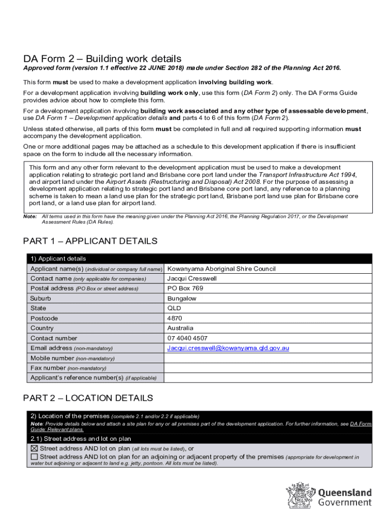 Fillable Online DA Form 1 - Development application details - Index of Fax Email Print - pdfFiller