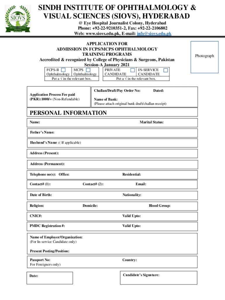 Fillable Online Sindh Institute of Ophthalmology & Visual Sciences - SIOVS ... Fax Email Print ...
