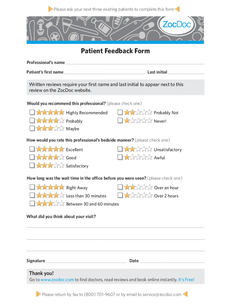 Fillable Online ZocDoc-Patient-Feedback-Form.pdf Fax Email Print ...