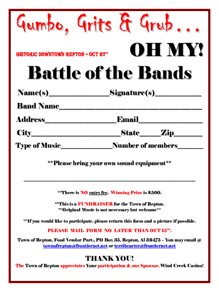 Fillable Online GGG - Band Form.doc Fax Email Print - pdfFiller