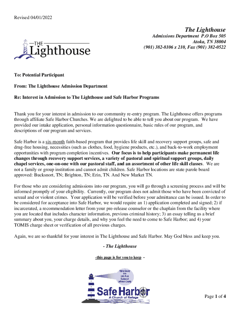 Fillable Online The Lighthouse - SAFE HARBOR OF BUCKSNORT Fax Email Print - pdfFiller
