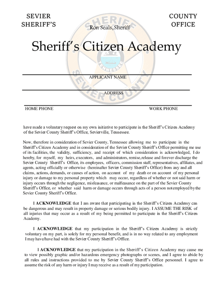 Fillable Online Sheriff's Citizens Academy to educate on law enforcement Fax Email Print - pdfFiller
