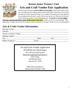 Fillable Online Arts and Craft Vendor Fair Application - Benson Mule ...