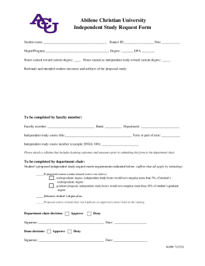Fillable Online Abilene Christian University Independent Study Request ...
