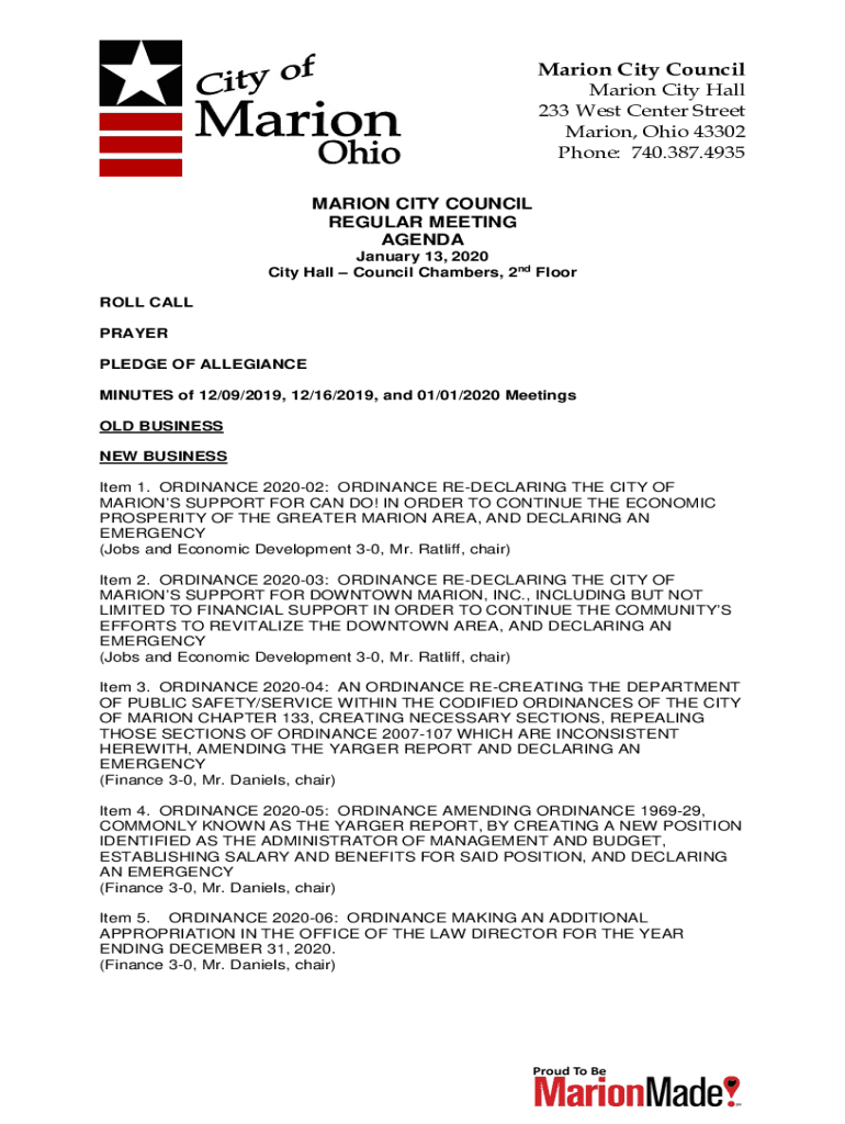 Fillable Online Marion City Council - The City of Marion, Ohio Fax ...