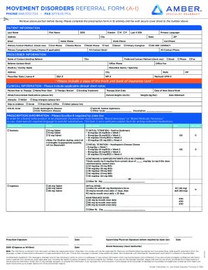 Fillable Online MOVEMENT DISORDERS REFERRAL FORM (A-I) Fax Email Print - pdfFiller